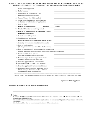 Fillable Online pu edu Application Form for Allotment of a House / Flat ...