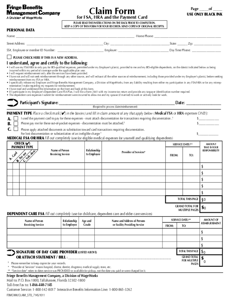 Fillable Online Fbmc Claim Form. Departments and Agencies Fax Email ...