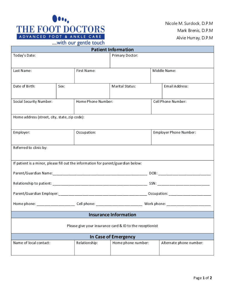 Fillable Online Foot and Ankle Care Center Registration Form Template ...