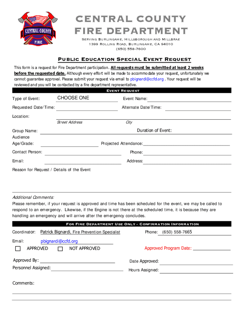 Fillable Online Central County Fire Department Company Profile Fax ...