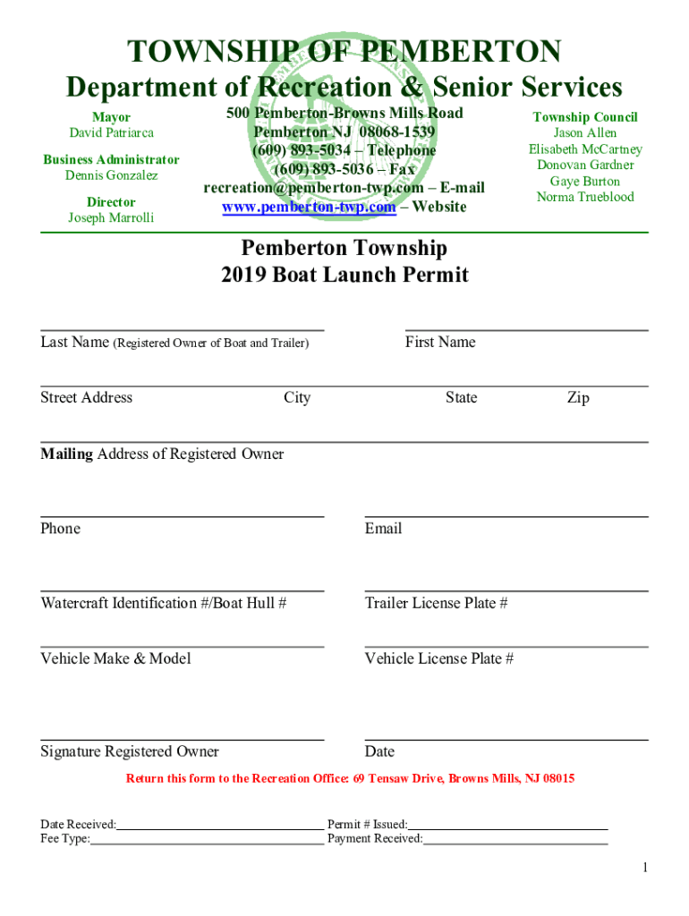 Fillable Online Police Department - Township of Pemberton Fax Email ...