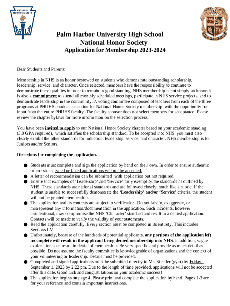 NHS ApplicationSection IV Character Doc Template | pdfFiller