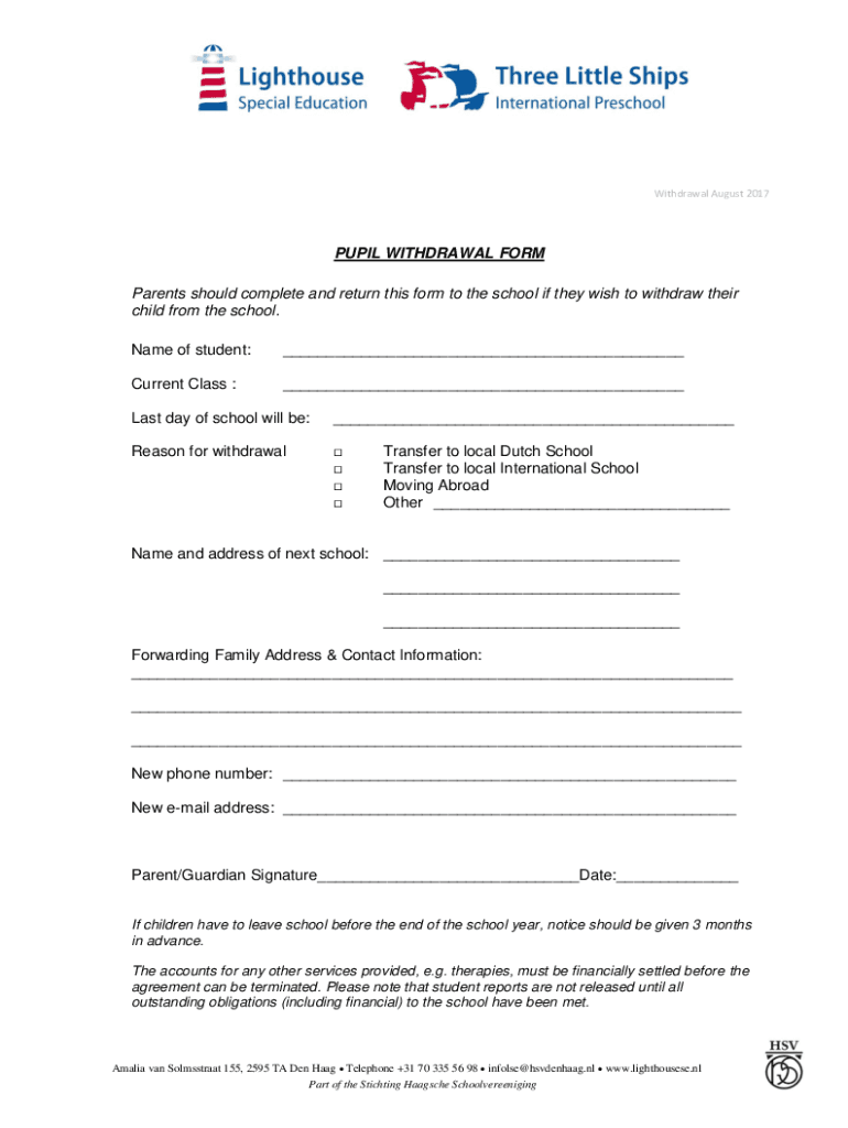 Fillable Online Pupil - Withdrawal from School Form Fax Email Print ...