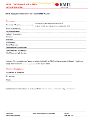 HSW-PR08-FR01 - HSR DHSR Nomination - Rev. 1.0 Doc Template | pdfFiller