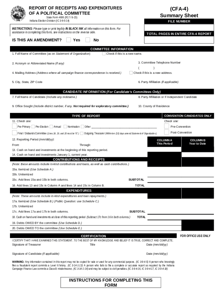 (CFA-4) Summary Sheet l - Monroe County, Indiana Doc Template | pdfFiller