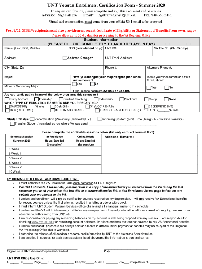 Fillable Online How to Use Your GI Bill Benefits at UNT (Transfer ...