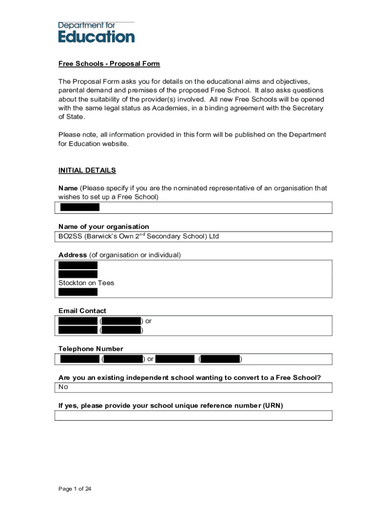 Fillable Online Fillable Online Free Schools Proposal Form The ... Fax Email Print - pdfFiller
