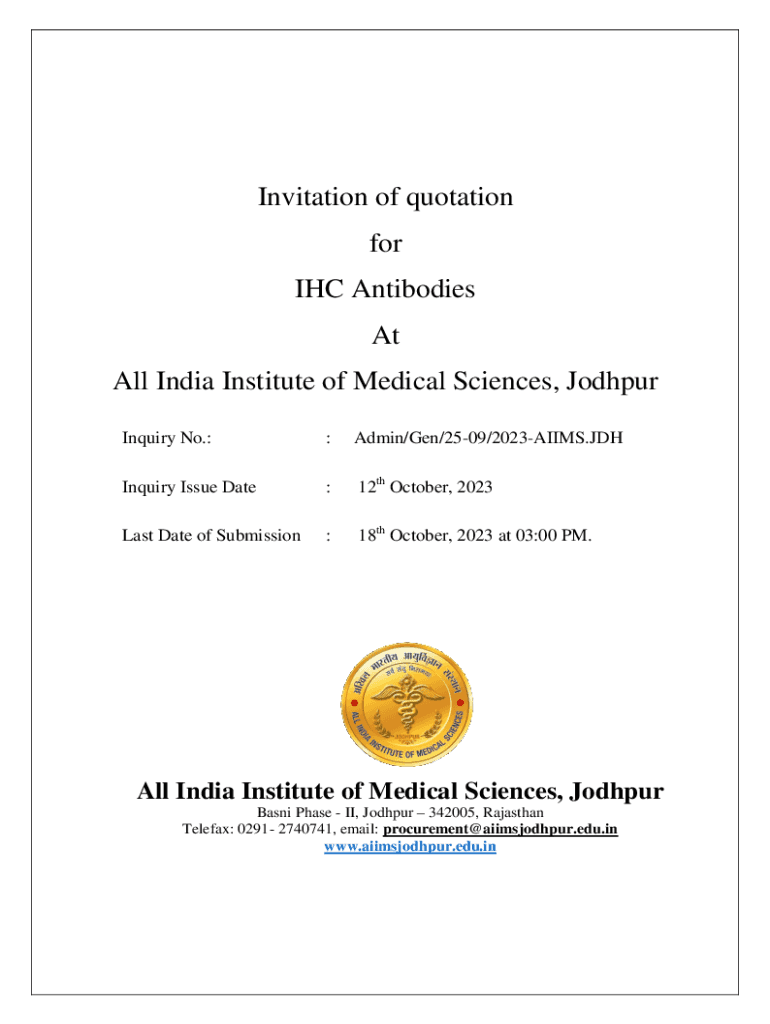 Fillable Online Invitation of quotation for IHC Antibodies At All India ...
