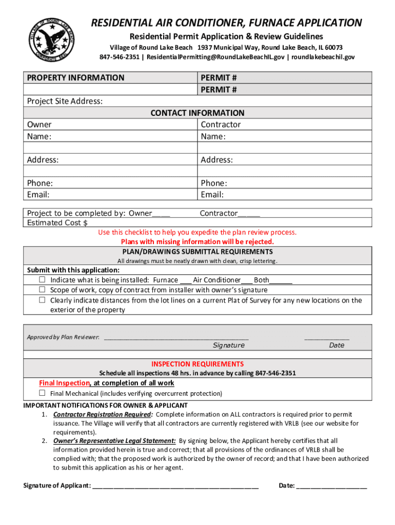 Fillable Online HVAC & Electrical Permit Application Furnace and/or Air ...
