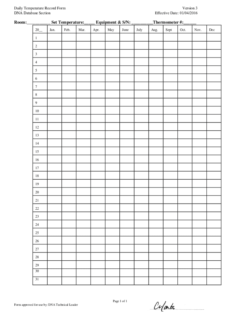 Fillable Online Version 3 Daily Temperature Record Form DNA Database ...
