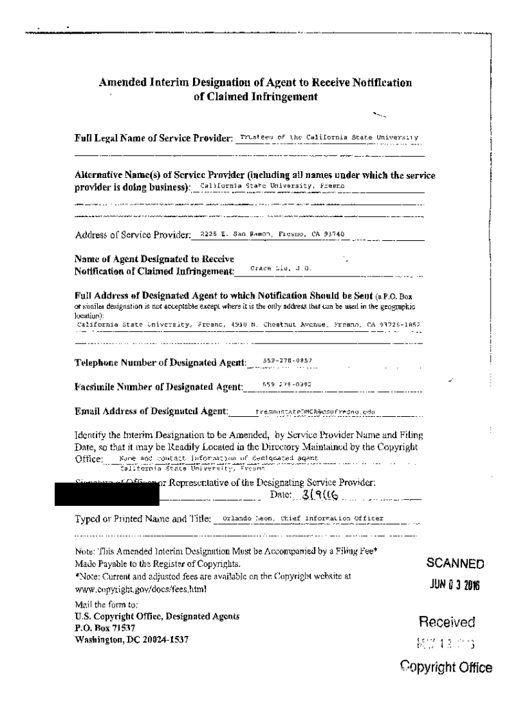 Fillable Online 37 CFR201.38 - Designation of agent to receive ...