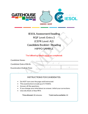 Fillable Online A2) Candidate BookletReading HIPPO SAMPLE Fax Email ...