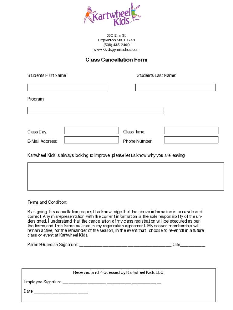 Fillable Online Class Cancellation Form Fax Email Print - pdfFiller