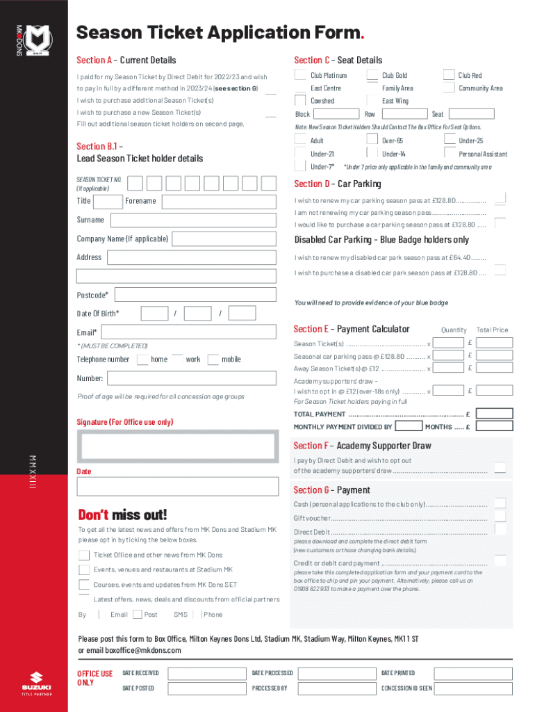 Fillable Online season ticket, golf card and flexi-card application form ... Fax Email Print ...
