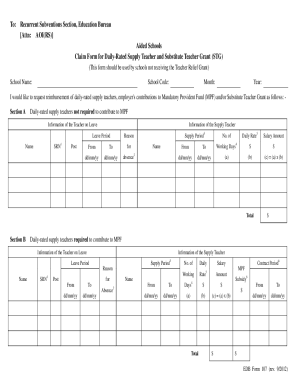 Fillable Online Aided Schools Claim Form for Daily-Rated Supply Teacher ...