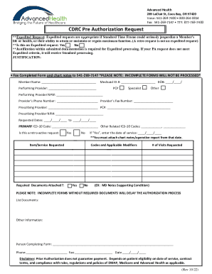 Fillable Online CDRC Pre Authorization Request Fax Email Print - pdfFiller