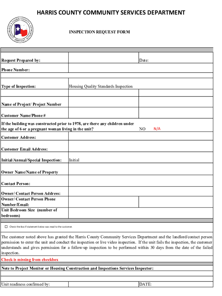 Fillable Online Housing Quality Standards Inspection Request Form Fax ...