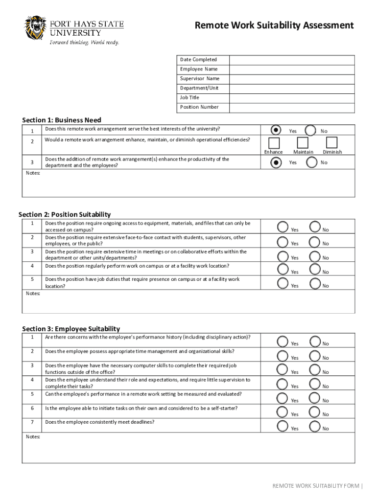 Fillable Online REMOTE WORK SUITABILITY Form Fax Email Print - pdfFiller