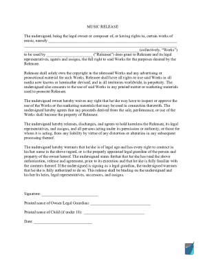 Fillable Online Music Release Form. Music Release Template Fax Email ...