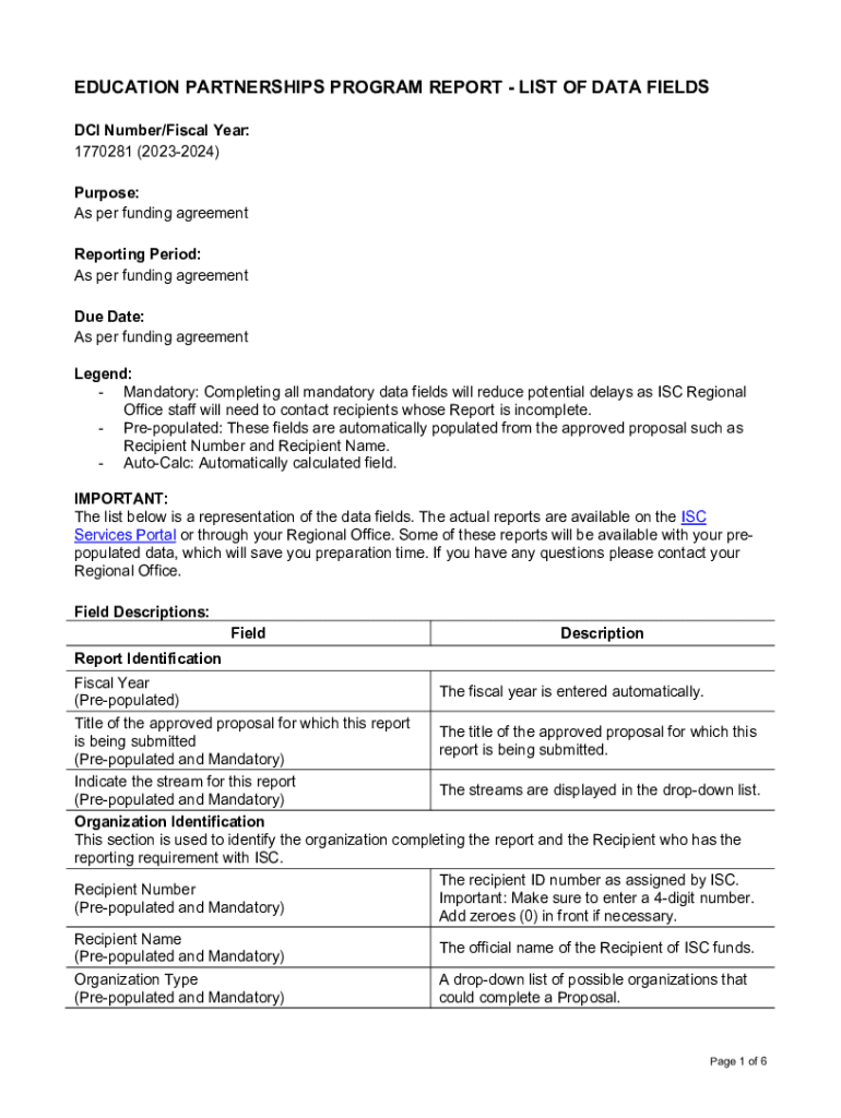 Fillable Online education partnerships program report - list of data ...