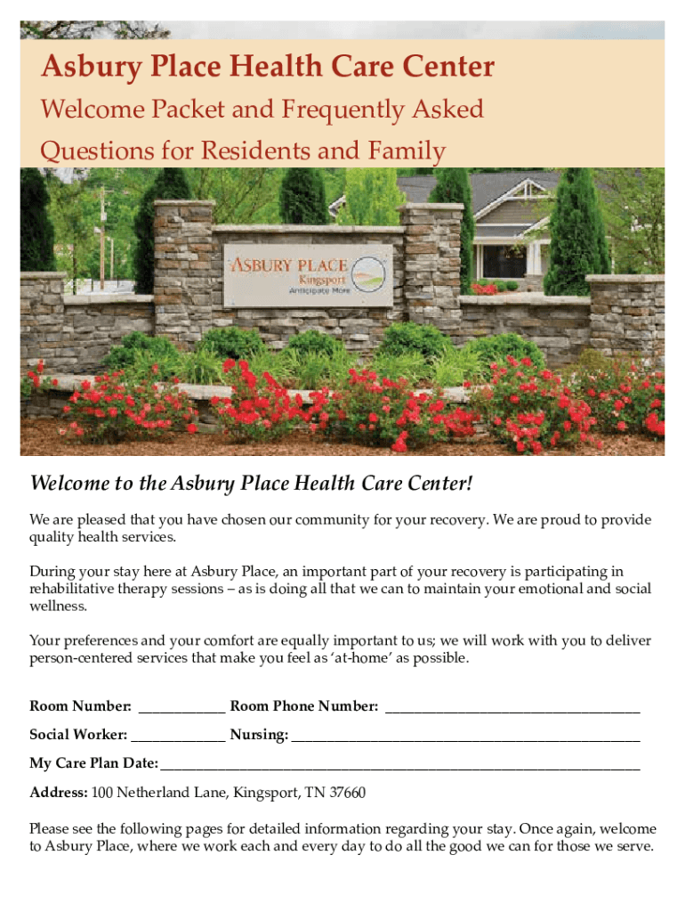 Fillable Online Asbury Place Health Care Center Welcome Packet and ...