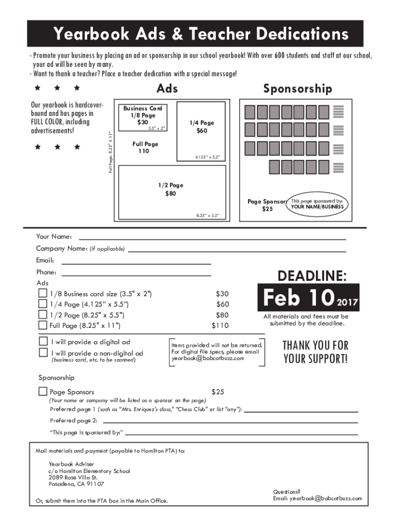 Fillable Online yearbook ads form for businesses 2016-2017 v1 Fax Email ...
