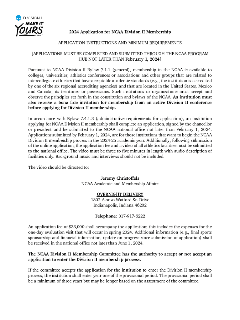 Fillable Online 2024 Application for NCAA Division II Membership Fax ...