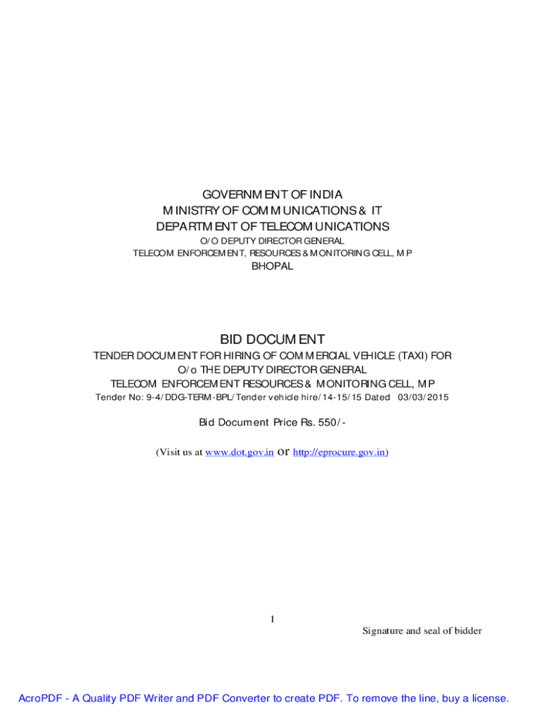 Fillable Online dot gov Bid Document Vehicle Tender TERM MP 2015 (4 ...