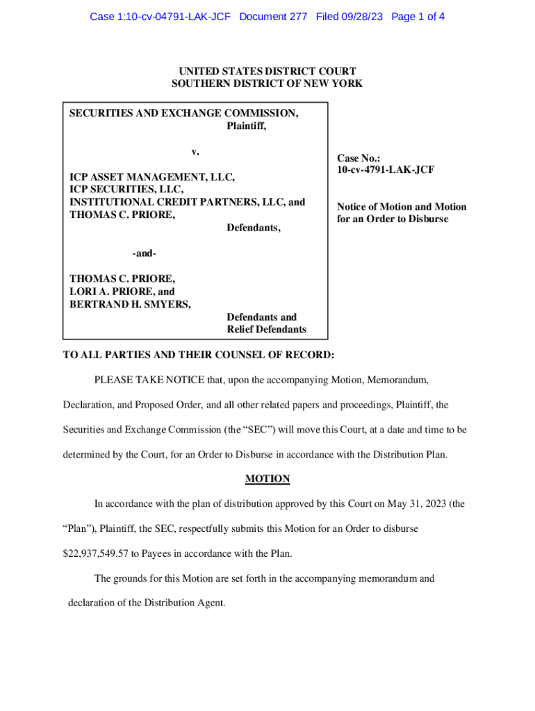 Fillable Online SEC v. ICP Asset Management, LLC et al. Case No. 10-cv ...