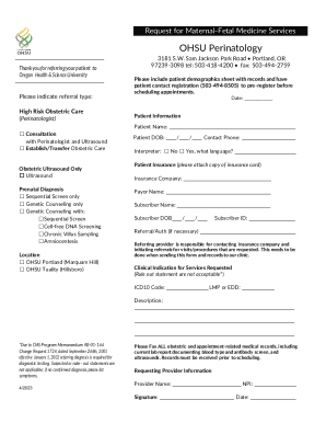 Fillable Online Fillable Online ohsu OHSU Perinatology - Oregon Health ...