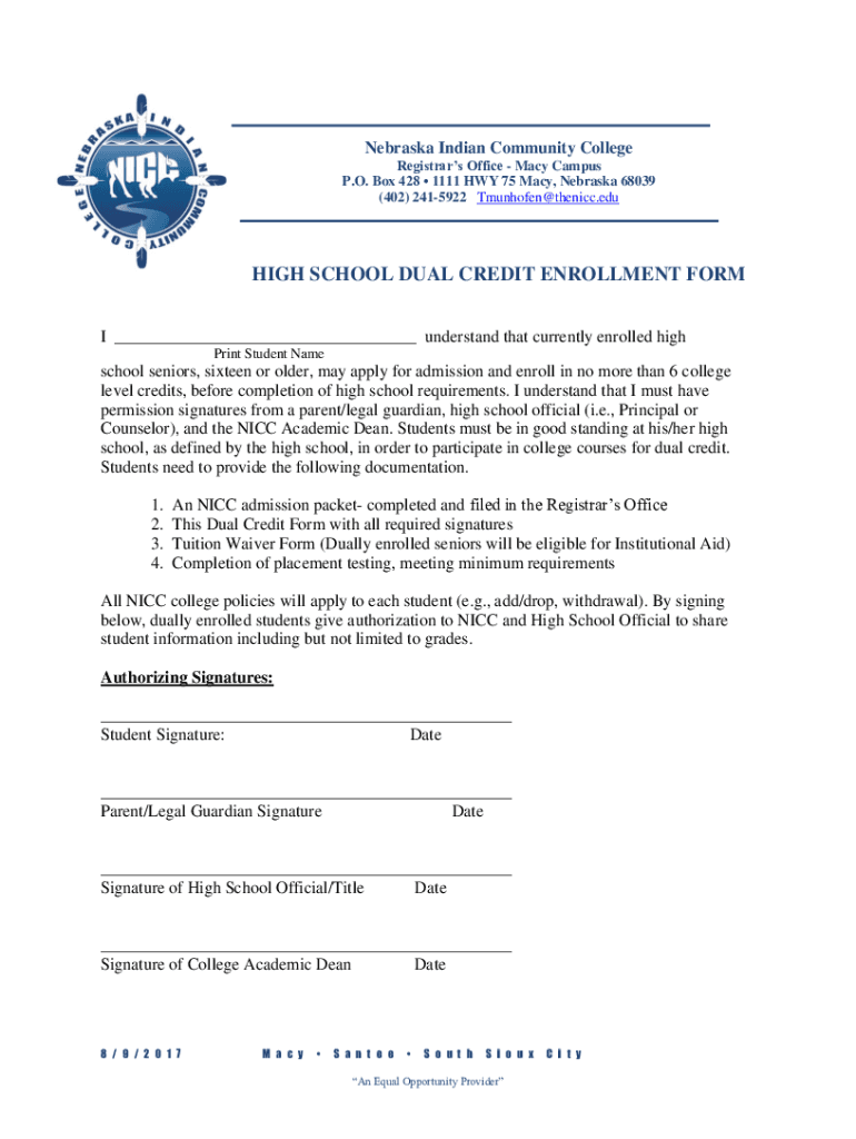 Fillable Online high school dual credit enrollment form Fax Email Print ...