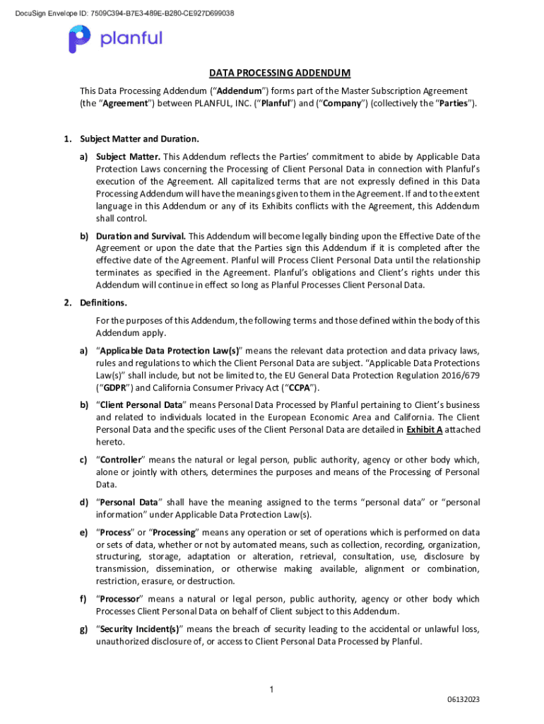 Fillable Online This Data Processing Addendum Addendum Forms Part Of The Master Subscription