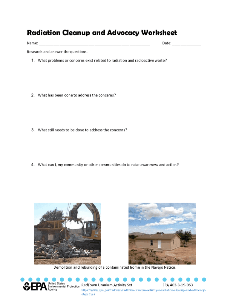 Fillable Online Radiation Cleanup and Advocacy Worksheet. Printable ...