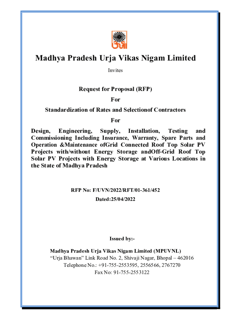 Fillable Online MPUVNL Invites RFP For standardization of rates and ...