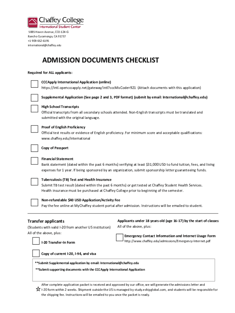 Fillable Online Chaffey College International Student Application ...