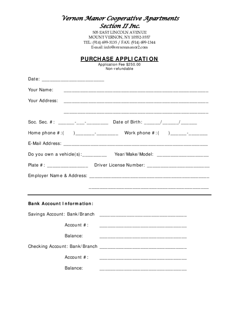 Fillable Online Vernon Manor Cooperative Apartments Section II Inc. Fax Email Print - pdfFiller