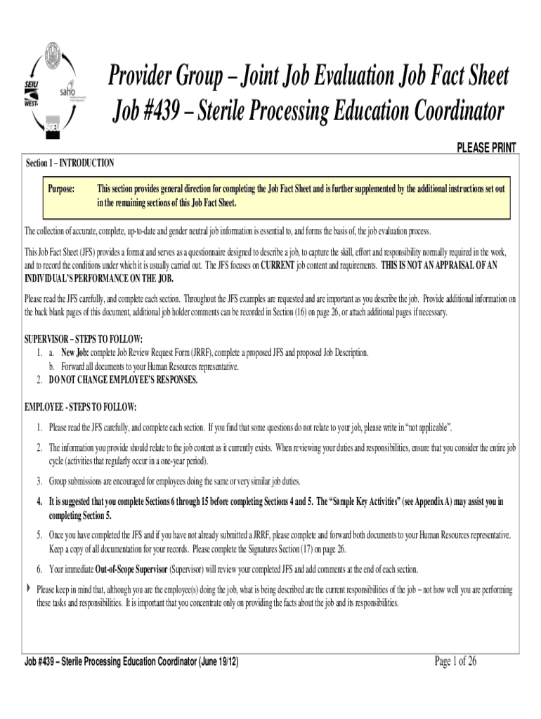 Fillable Online Sterile Processing Education CoordinatorWorking for ...