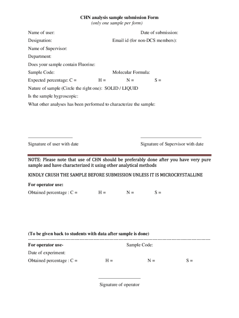 Fillable Online chem iiserkol ac CHN analysis sample submission Form Fax Email Print - pdfFiller
