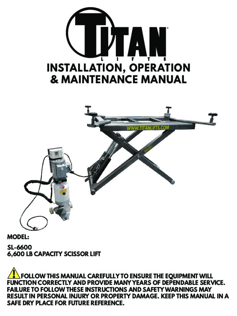 Fillable Online Titan Lifts PREMIER SERIES 6600 lb Mid Rise Scissor ...