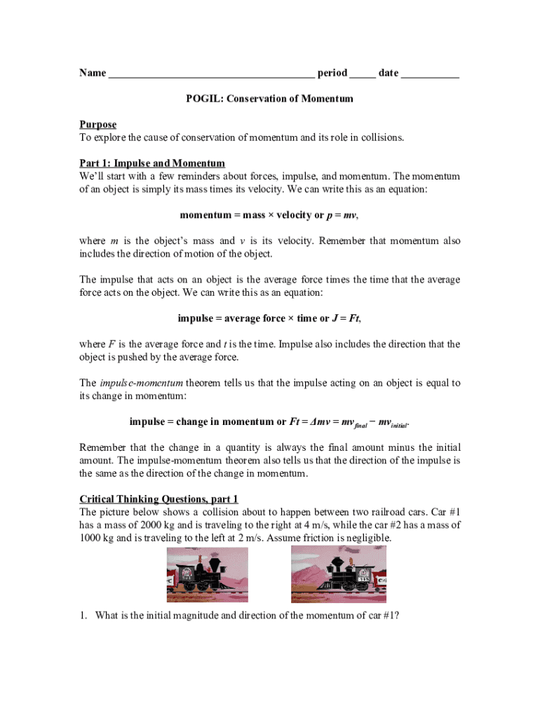 Fillable Online POGIL: Conservation of Momentum Purpose To explore th ...