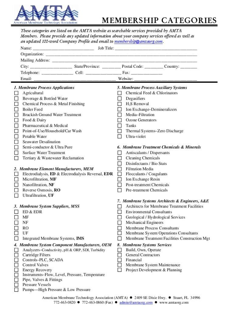 Fillable Online AMTA Membership Categories Form Fax Email Print - pdfFiller
