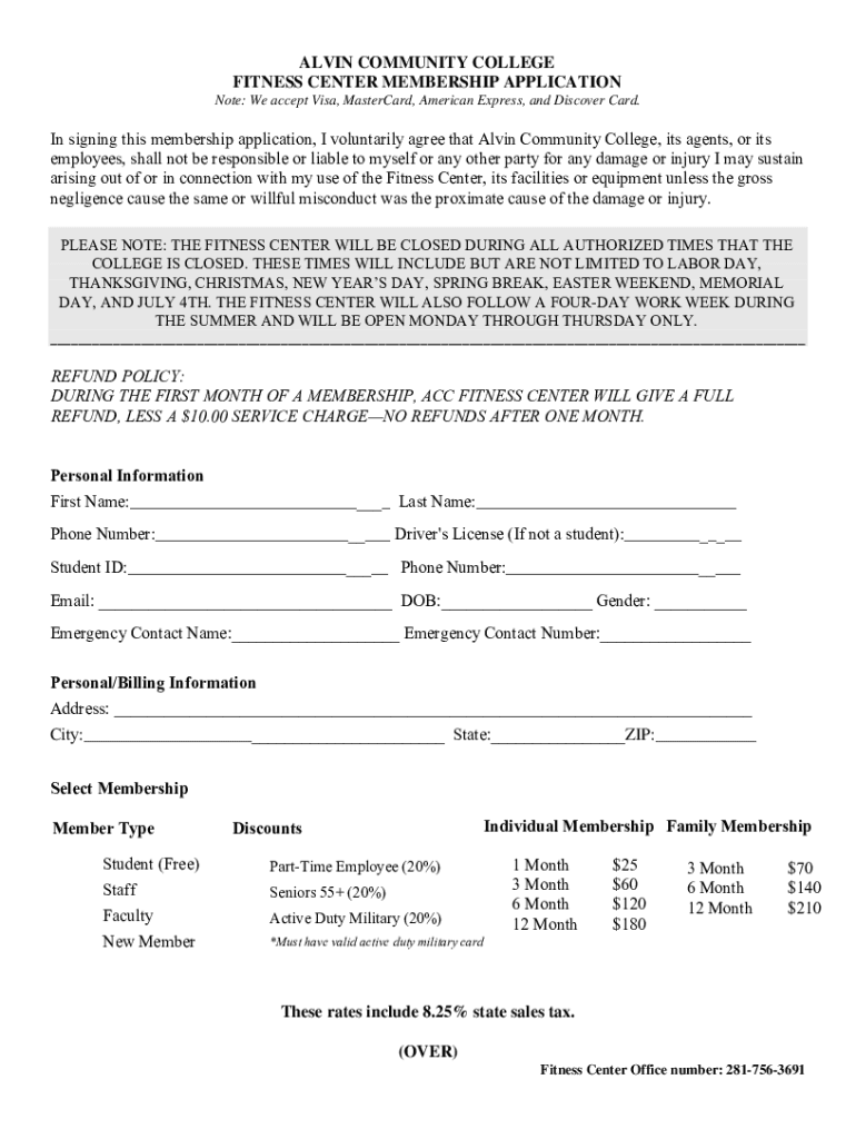 Fillable Online Alvin Community College's fitness center reopened ... Fax Email Print - pdfFiller