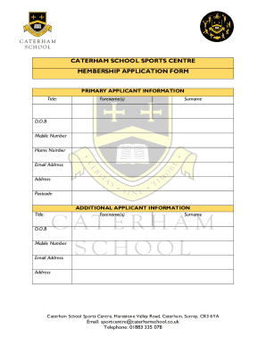 Fillable Online SPORTS CENTRE MEMBERSHIP APPLICATION FORM Fax Email ...