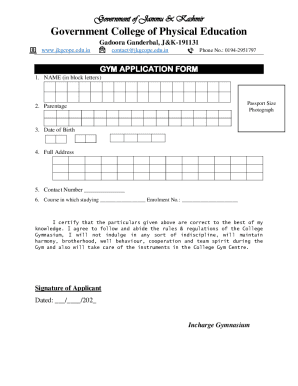 Fillable Online Gym Application Form Fax Email Print - pdfFiller