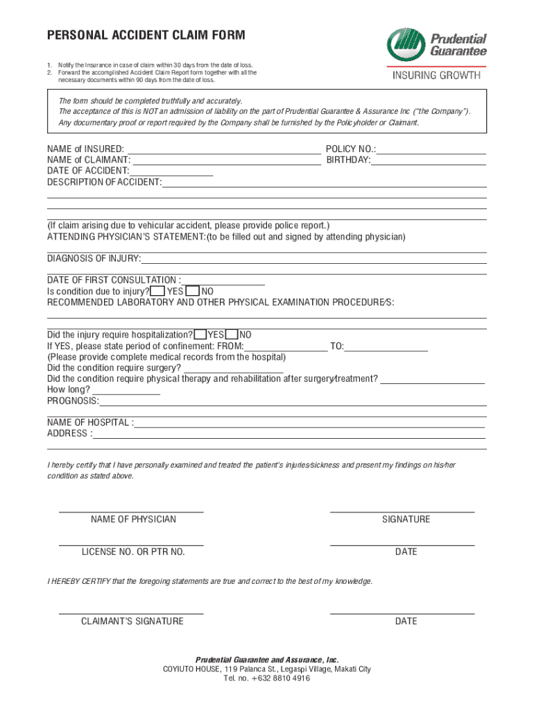 Fillable Online Notify the Insurance in case of claim within 30 days from the date of loss Fax ...