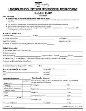 Fillable Online LANSING SCHOOL DISTRICT PROFESSIONAL DEVELOPMENT Fax ...
