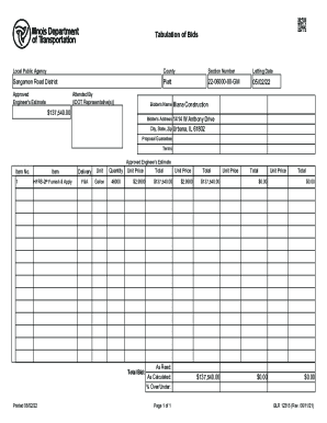 Fillable Online BID OPENING TABULATION FORM Fax Email Print - pdfFiller