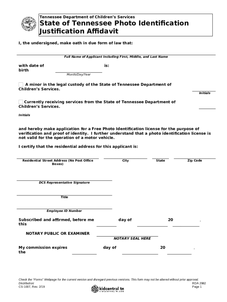 State of Tennessee Photo Identification Justification Affidavit Doc ...