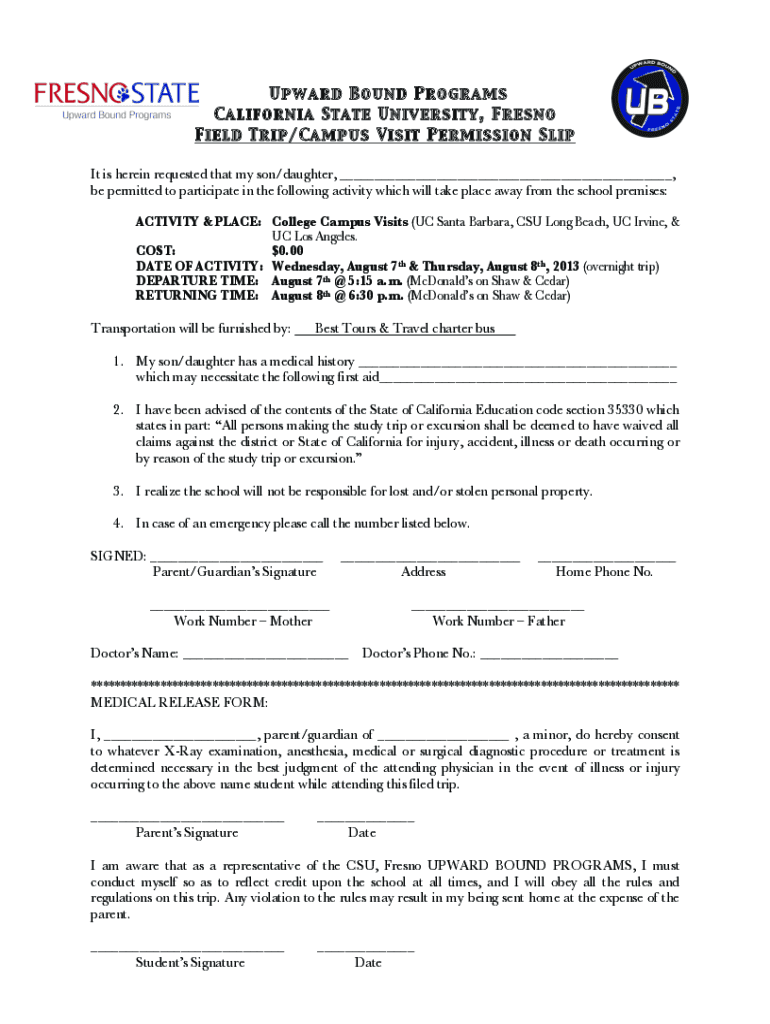 Fillable Online Upward Bound Programs California State University, ... Fax Email Print - pdfFiller