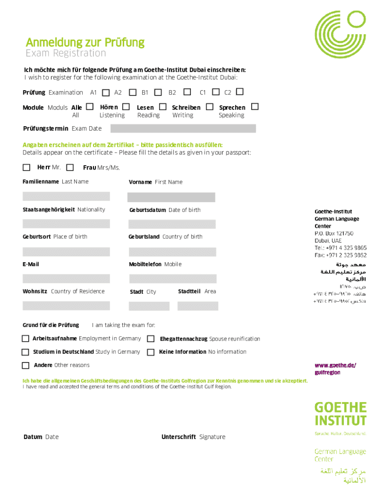 Fillable Online German exams - Goethe-Institut gulf region Fax Email ...